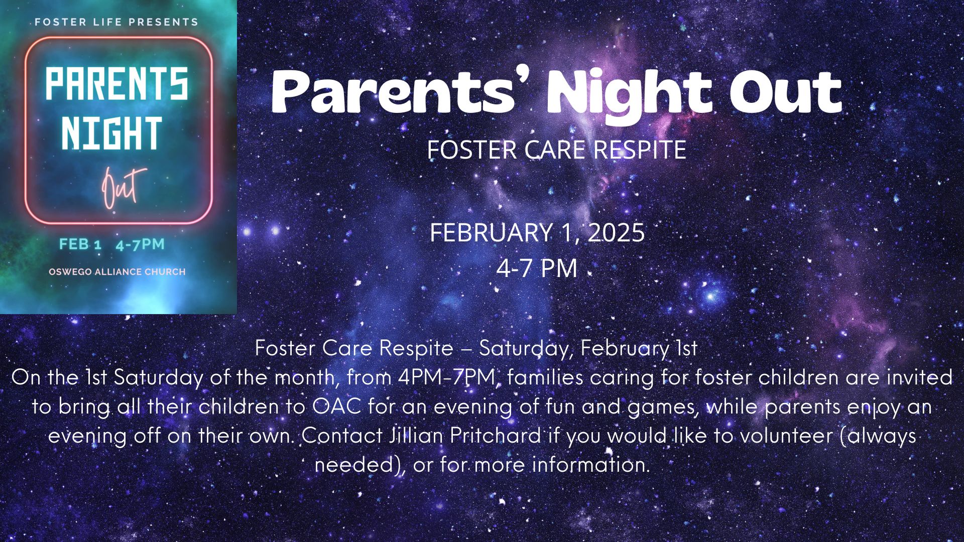 Parents Night Out February 1, 2025 4-7 pm | Oswego Alliance Church